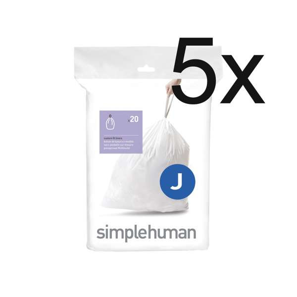 Vuilniszakken met trekband 30-40 liter | Simplehuman code J | 5 x 20 stuks Simplehuman 123schoon.nl